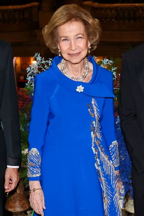 Queen Sofia In Paris With Stunning Blue Electric Gown