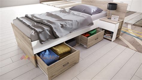 Легло 90 200 Арас сонома арвен с бяло гладко с включен матрак Бонел 90 200 ️ ТОП Цена — МебелМаг