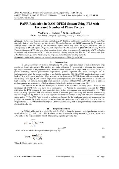 Pdf Papr Reduction In Qam Ofdm System Using Pts With Increased Number Of Phase Factors