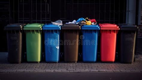 Collection Of Waste Bins Full Of Different Types Of Garbage Recycling And Separate Waste