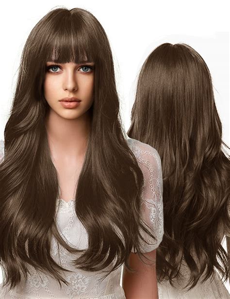 Caseeto Long Wig With Bangs For Women Natural Wavy Wigs Synthetic Hair