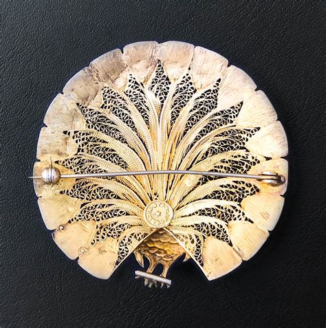 Beautiful Enamelled Gilded Silver Peacock Brooch Uk