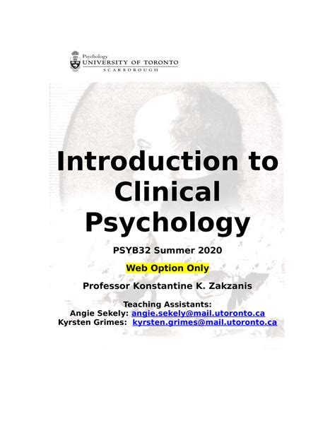 Syllabus Introduction To Clinical Psychology PSYB Summer Web Option Only Professor