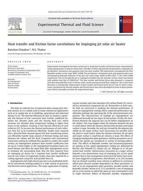 pdf heat transfer and friction factor correlations for impinging jet