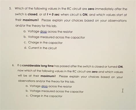 Solved Which Of The Following Values In The RC Circuit Chegg Com