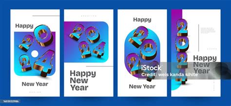창의적이고 다채로운 새해 복 많이 받으세요 2024 포스터 세트에는 3d 숫자가 있습니다 카드 배너 포스터 전단지 표지 및 소셜 미디어 게시물 템플릿에 적합 2023년에