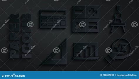 Set Laptop With Graph Chart Drawing Compass Triangular Ruler Square Root Of X Glyph