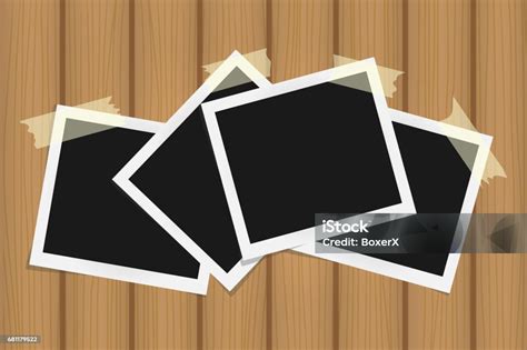 갈색 나무 질감에 그림자와 함께 끈 적 테이프에 사각형 프레임의 설정 벡터 일러스트 레이 션 갈색에 대한 스톡 벡터 아트 및 기타 이미지 Istock
