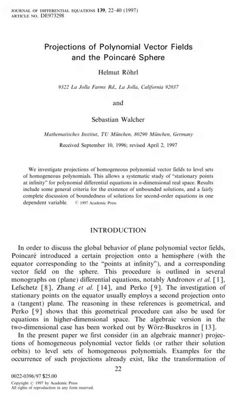 pdf projections of polynomial vector fields and the poincaré sphere
