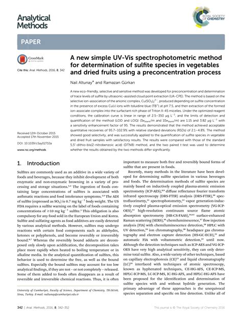 Pdf A New Simple Uv Vis Spectrophotometric Method For Determination