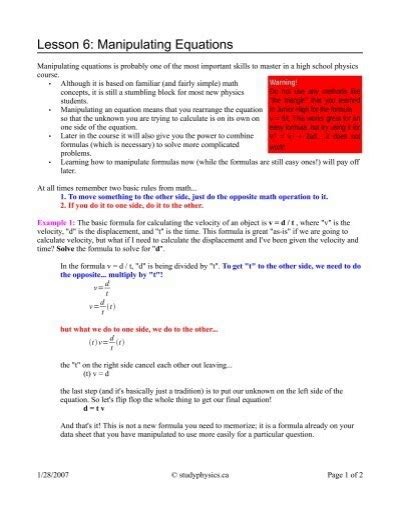 Lesson 6 Manipulating Equations