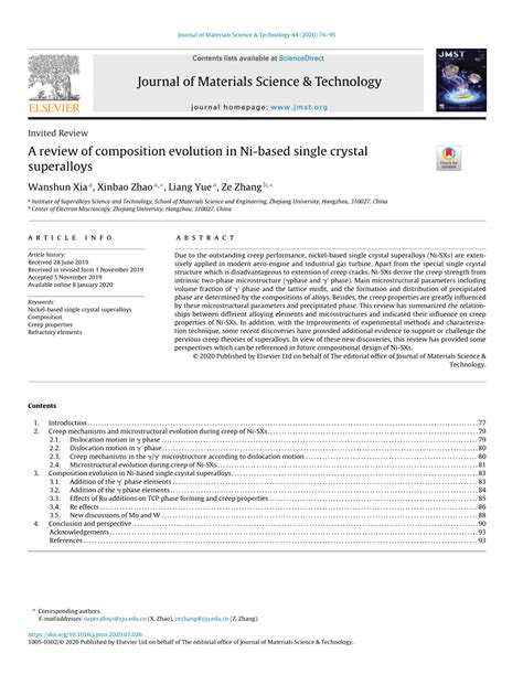 Pdf A Review Of Composition Evolution In Ni Based Single Crystal Superalloys