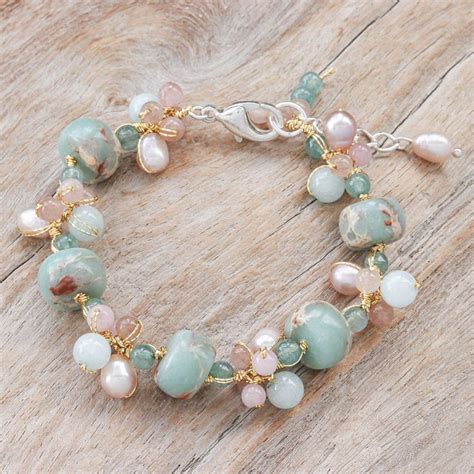 Pastel Mood Cultured Pearl And Jasper Beaded Bracelet Elegant