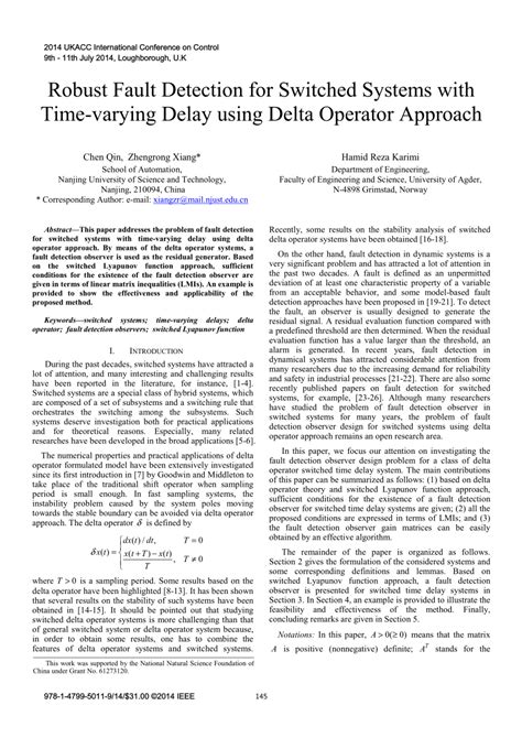 Pdf Robust Fault Detection For Switched Systems With Time Varying