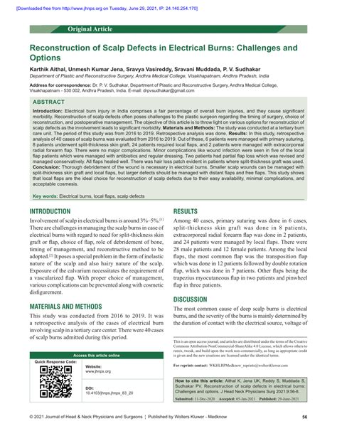 Pdf Reconstruction Of Scalp Defects In Electrical Burns Challenges And Options