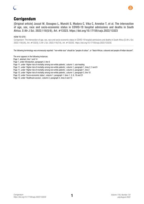 Pdf Corrigendum The Intersection Of Age Sex Race And Socioeconomic