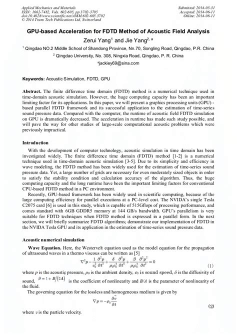Gpu Based Acceleration For Fdtd Method Of Acoustic Field Analysis Scientific Net