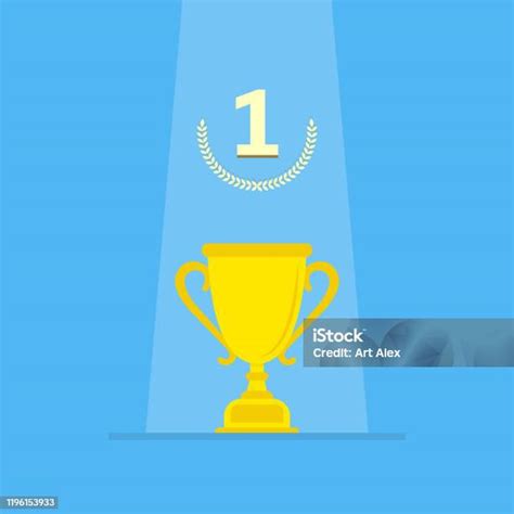 골든 위너 컵 트로피 컵 평면 만화 아이콘입니다 벡터 그림입니다 1위에 대한 스톡 벡터 아트 및 기타 이미지 1위
