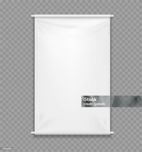 벡터 사실적인 섬유 배너 빈 모형 브랜딩 및 광고를 위한 흰색 빈 템플릿입니다 투명하게 분리된 직사각형 수직 모의 차양 섬유 Pvc 비닐 배너 Eps10 0명에 대한 스톡