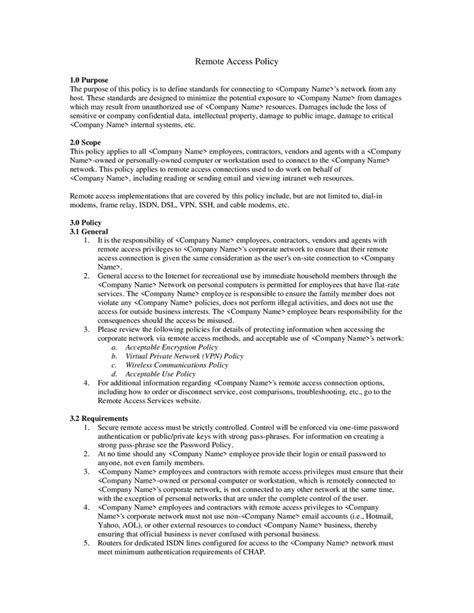 Remote Access Policy Template In Word And Pdf Formats