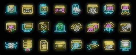 Api Icons Set Neon 45406024 Vector Art At Vecteezy