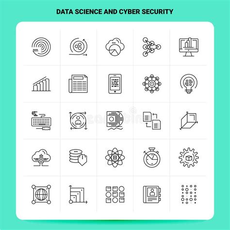 Outline 25 Data Science And Cyber Security Icon Set Vector Line Style Design Black Icons Set