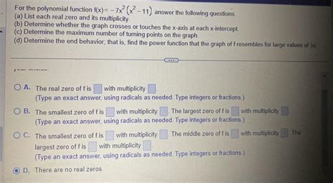 Answered For The Polynomial Function F X 7x X 11 Answer The Following