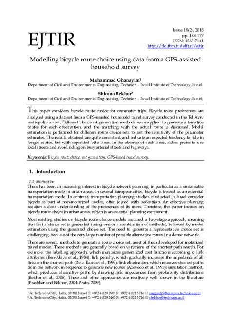 Pdf Modelling Bicycle Route Choice Using Data From A Gps Assisted