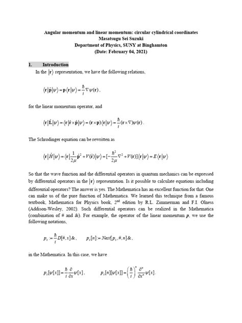 Angular Momentum And Linear Momentum Circular Cylindrical Coordinates