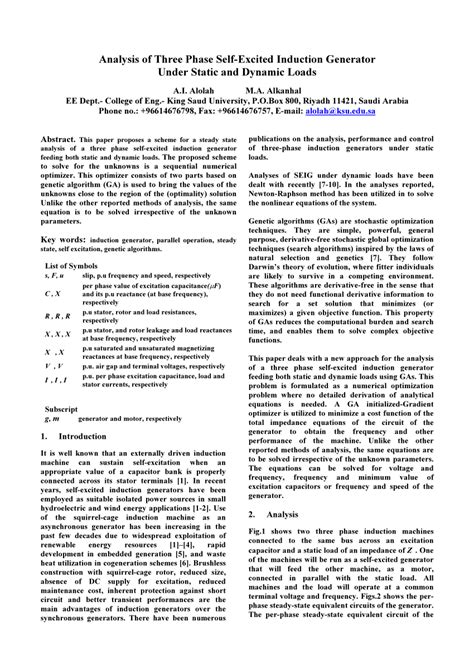 Pdf Analysis Of Three Phase Self Excited Induction Generator Under Static And Dynamic Loads
