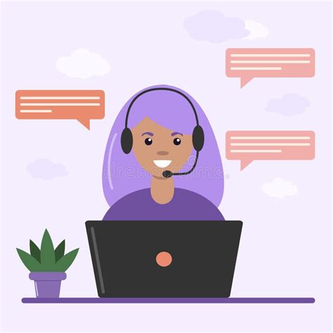 Female Operator Call Center Works In Headphones With A Microphone Customer Service Support