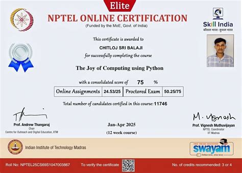Thrilled To Have Completed The Nptel Course On Python This Journey