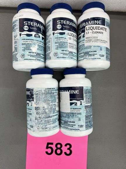 5 Bottles Of Steramine Sanitizing Tablets Earls Auction Company