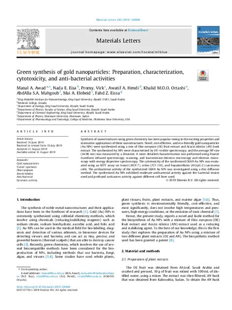Pdf Green Synthesis Of Gold Nanoparticles Preparation Characterization Cytotoxicity And