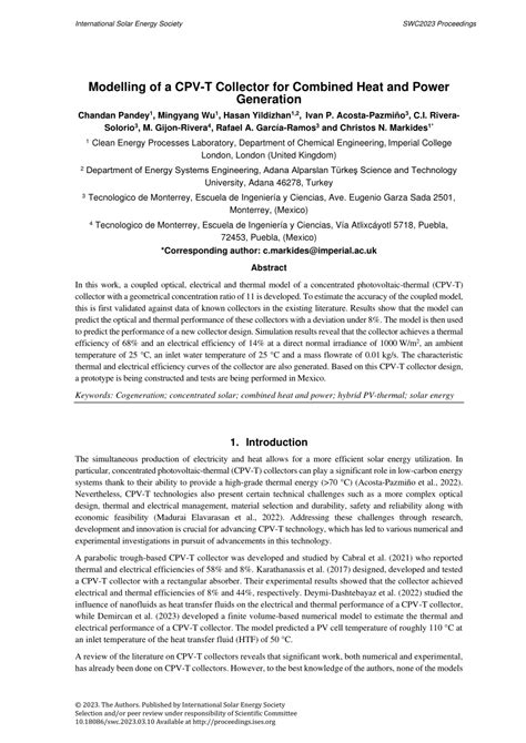 Pdf Numerical Modelling Of A Cpv T Collector For Combined Heat And Power Generation