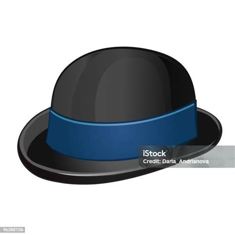 흰색 배경에 고립 된 블루 리본으로 세련 된 블랙 중산 모자 벡터 일러스트 레이 션 0명에 대한 스톡 벡터 아트 및 기타 이미지 0명 개인 장식품 남성복 Istock