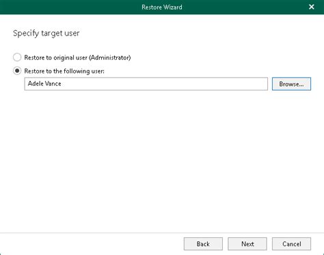 Step 4 Specify Target User Veeam Backup Explorers Guide