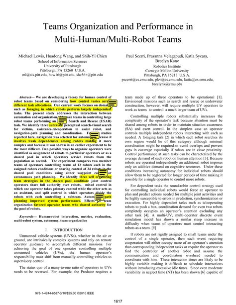 Pdf Teams Organization And Performance In Multi Humanmulti Robot Teams