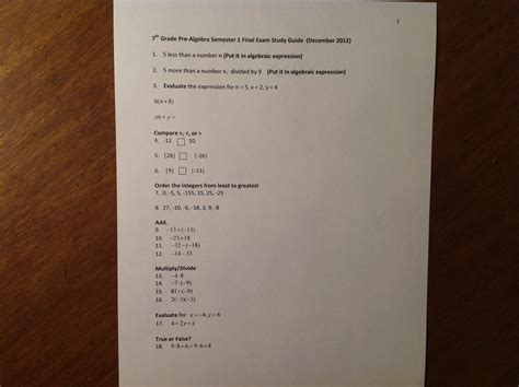 7th Grade Mrs Sorensen Math