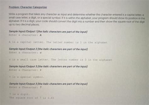 Solved Problem Character Categorizer Write A Program That