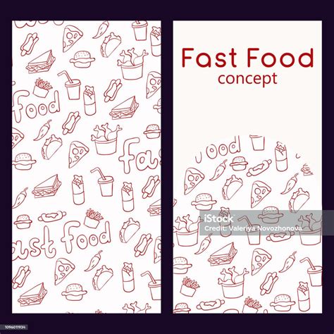 벡터 로고 디자인 서식 파일 그리고 포장에 대 한 낙서 스타일의 완벽 한 패턴 패스트 푸드 개념입니다 벡터 일러스트 레이 션 0명에 대한 스톡 벡터 아트 및 기타 이미지