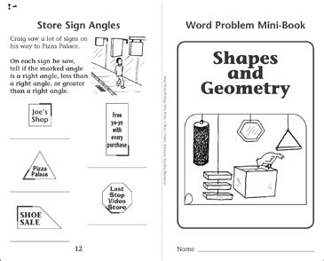 Shapes And Geometry Word Problems Printable Mini Books Worksheets