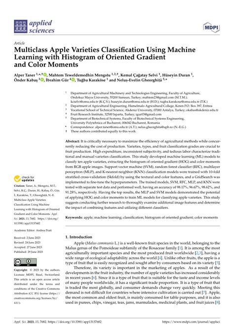 Pdf Multiclass Apple Varieties Classification Using Machine Learning With Histogram Of