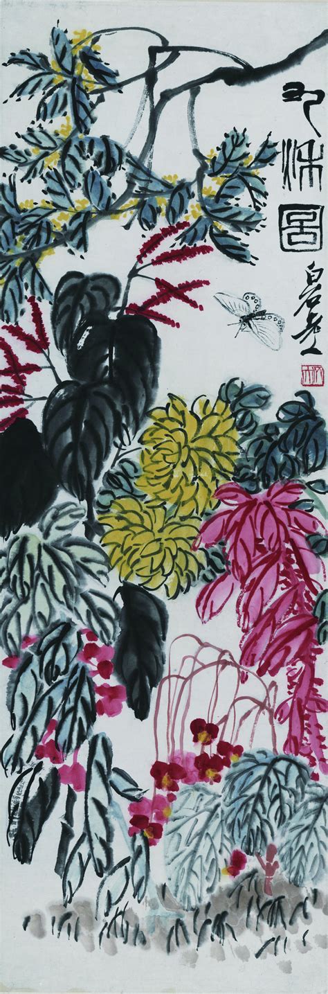 0025 齐白石 齐白石国画单品集01 齐白石 红花绿叶蝴蝶图 4766x14435PX TIF 350DPI 269 0国画超高清大图原图