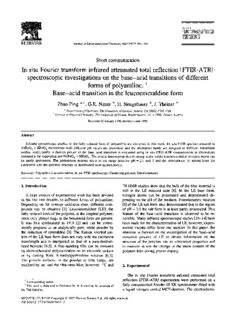 Pdf In Situ Fourier Transform Infrared Attenuated Total Reflection Ftir Atr Spectroscopic