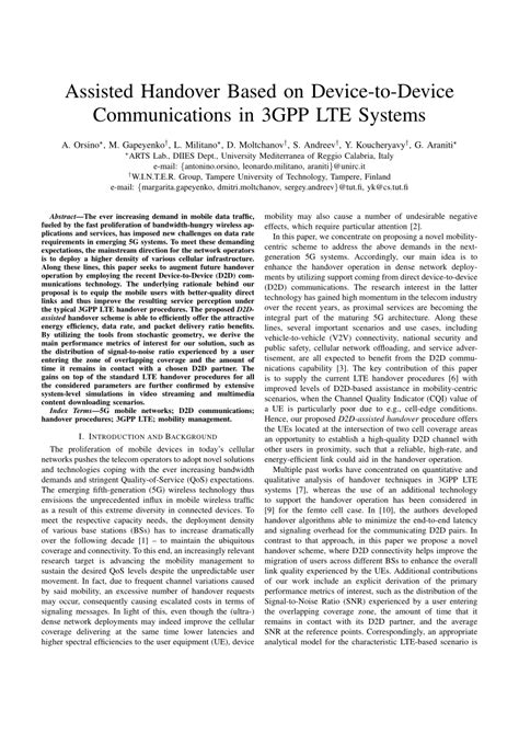 Pdf Assisted Handover Based On Device To Device Communications In 3gpp Lte Systems