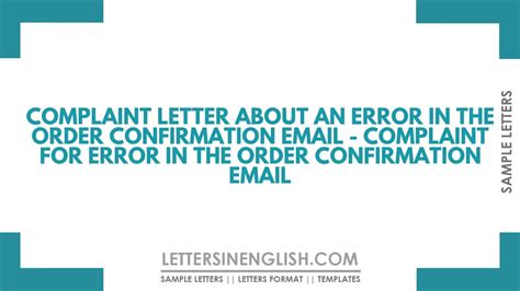 Complaint Letter About An Error In The Order Confirmation Email