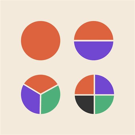 잔인한 스타일의 밝은 색상 세그먼트 슬라이스 기호 인포그래픽 다이어그램의 원형 섹션 그래프 1 2 3 4 프리미엄 벡터