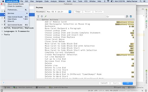 Macos Android Studio Shortcuts For Mac Not Visible Stack Overflow