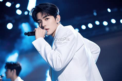 흰색 슈트 입은 남자 아이돌 무대 위에서 마이크 끼고 퍼포먼스 선보여 패션 블록버스터 직격탄 사진 무료 다운로드 Lovepik